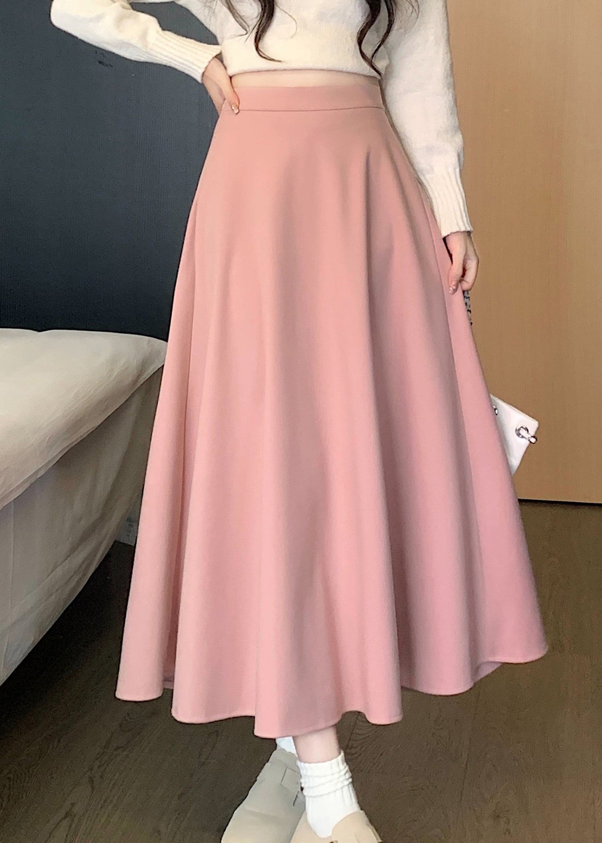 French Versatile Pink High Waist Wrinkled Skirts Spring QQ1011 ...