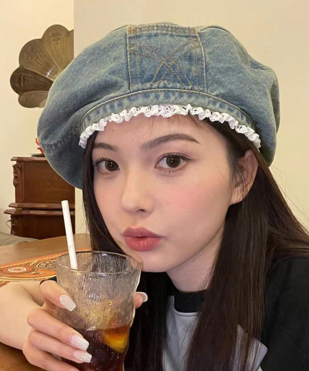 Original Blue Denim Lace Trimmed Beret Hat – Genistyle Shop