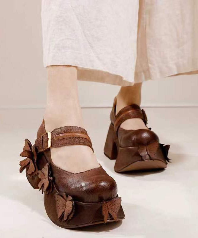 Retro Grey Butterfly Splicing Buckle Strap Platform Heels CZ1007 ...