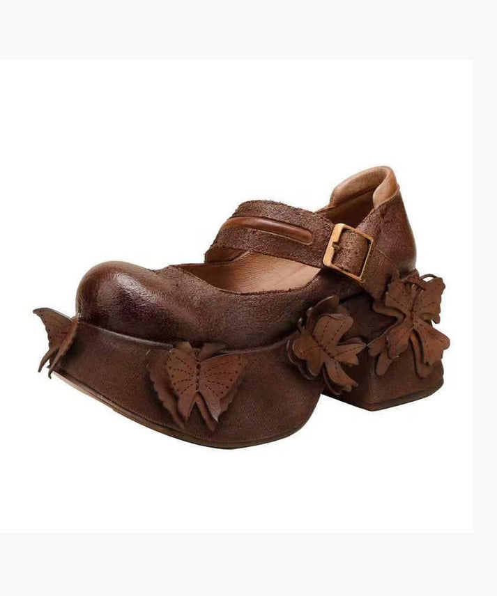 Retro Grey Butterfly Splicing Buckle Strap Platform Heels CZ1007 ...